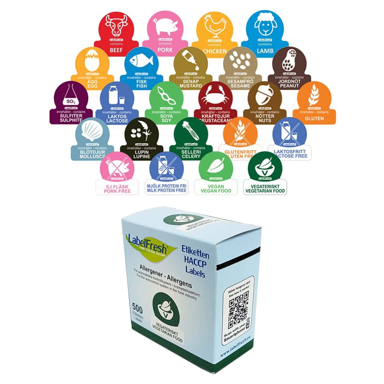 Harfield Tableware – Allergen Labels – 500 per roll – 24 Designs – A2B ...